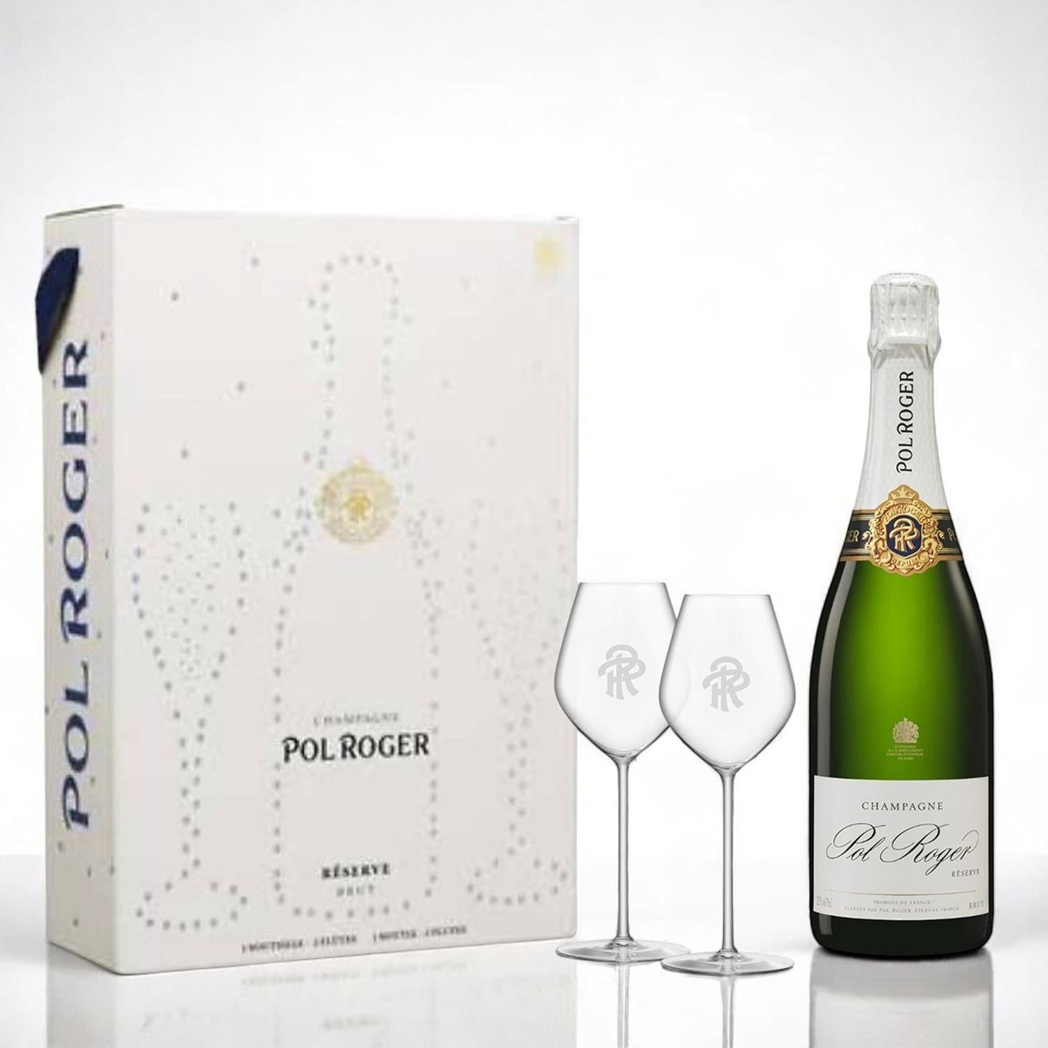 Pol Roger Brut Reserve Champagne Two Glass Gift Set | Next Day Delivery
