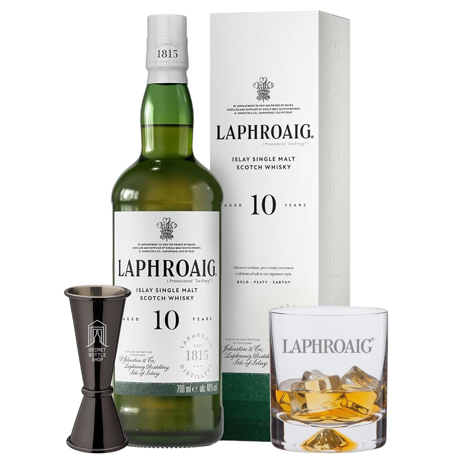 Laphroaig 10 Year Old Whisky, Glass & Jigger Gift Set | Next Day Delivery