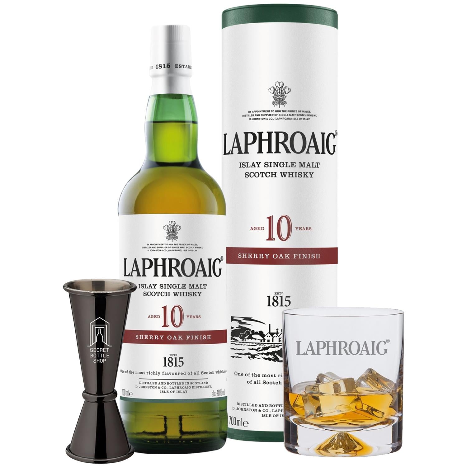 Laphroaig 10 Year Old Sherry Oak Finish Whisky, Glass & Jigger Gift Set ...