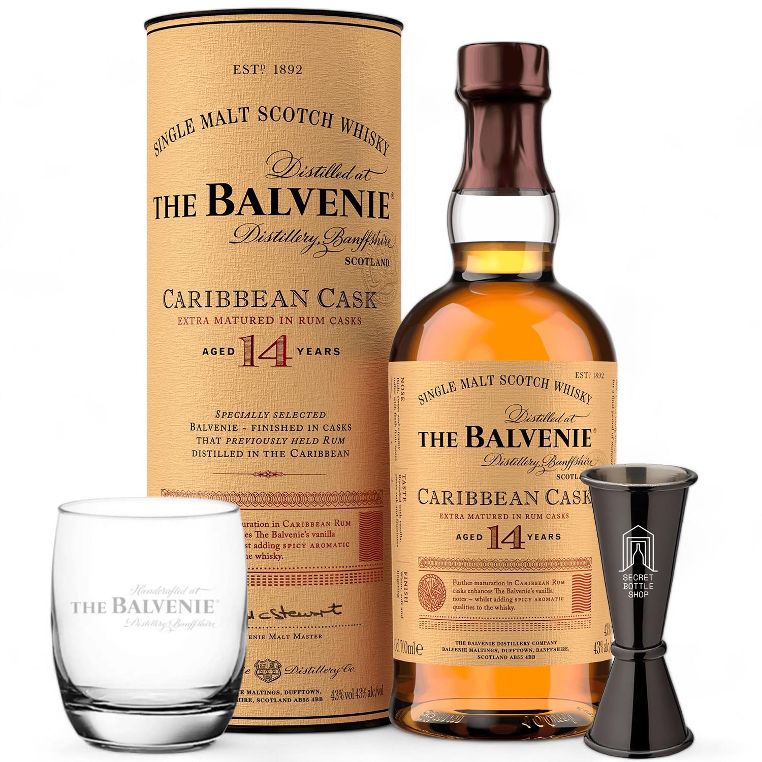 Balvenie 14 Year Old Caribbean Cask Whisky & Branded Whisky Glass ...